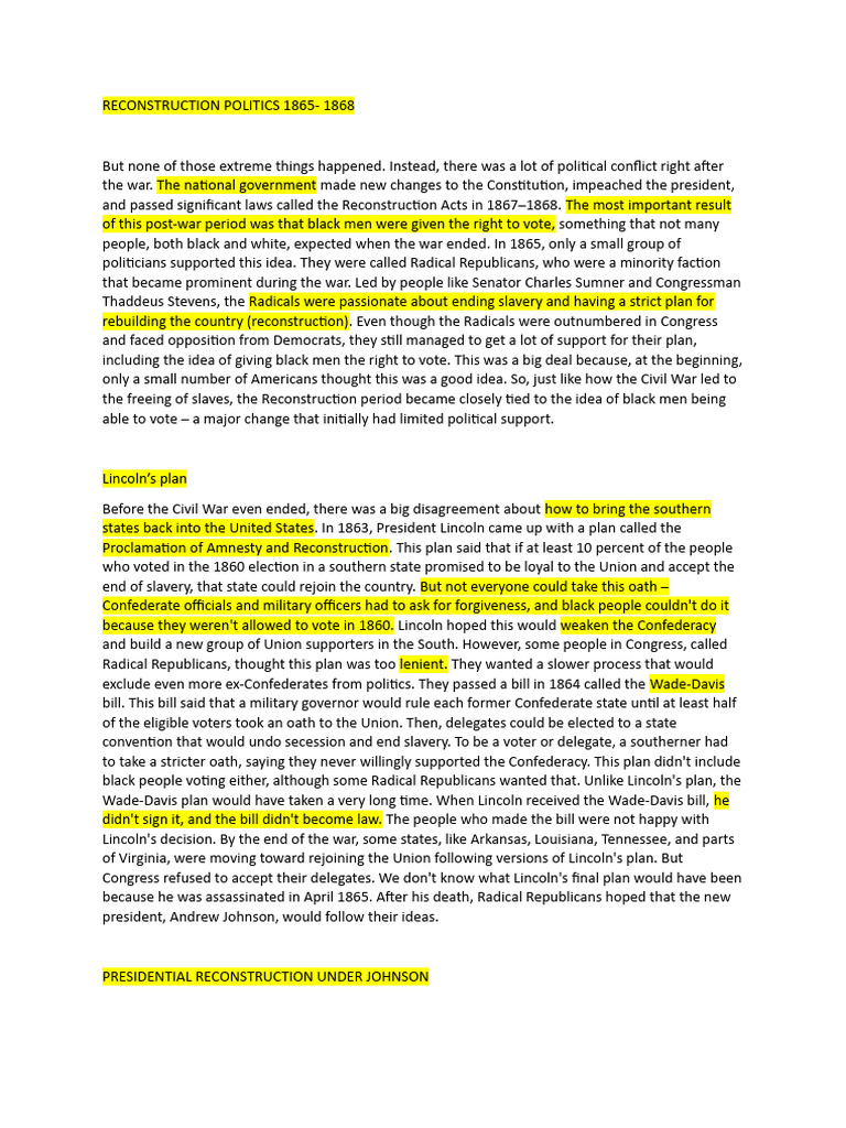 History of USA unit 1 reconstruction | PDF | Reconstruction Era ...