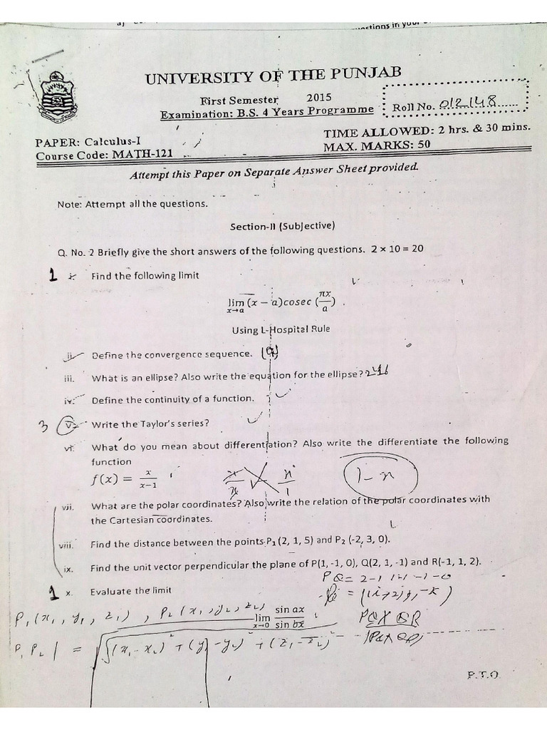 Calculus 1 Past Papers | PDF