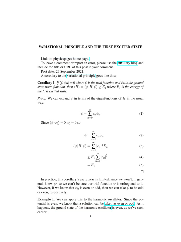 Variational Principle and The First Excited State | PDF | Mathematical Analysis | Physics
