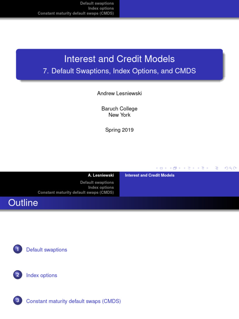 7 - Default Swaptions, Index Options, and CMDS | PDF | Option (Finance) | Swap (Finance)
