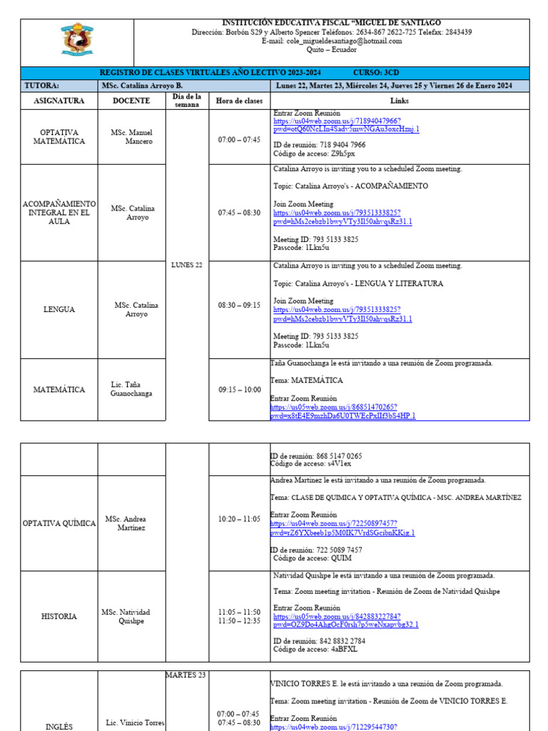 3CD - CLASES VIRTUALES Del 22 Al 26 DE ENERO 2024 | PDF