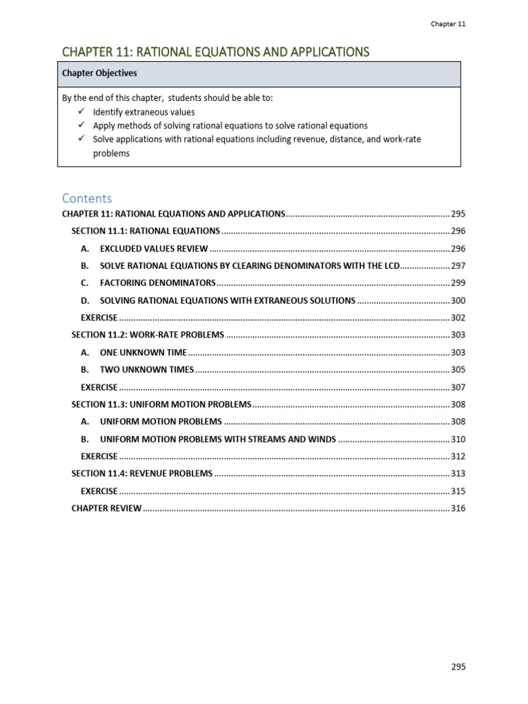 Chapter 11 - Rational Equations and Applications | PDF | Equations | Mathematics