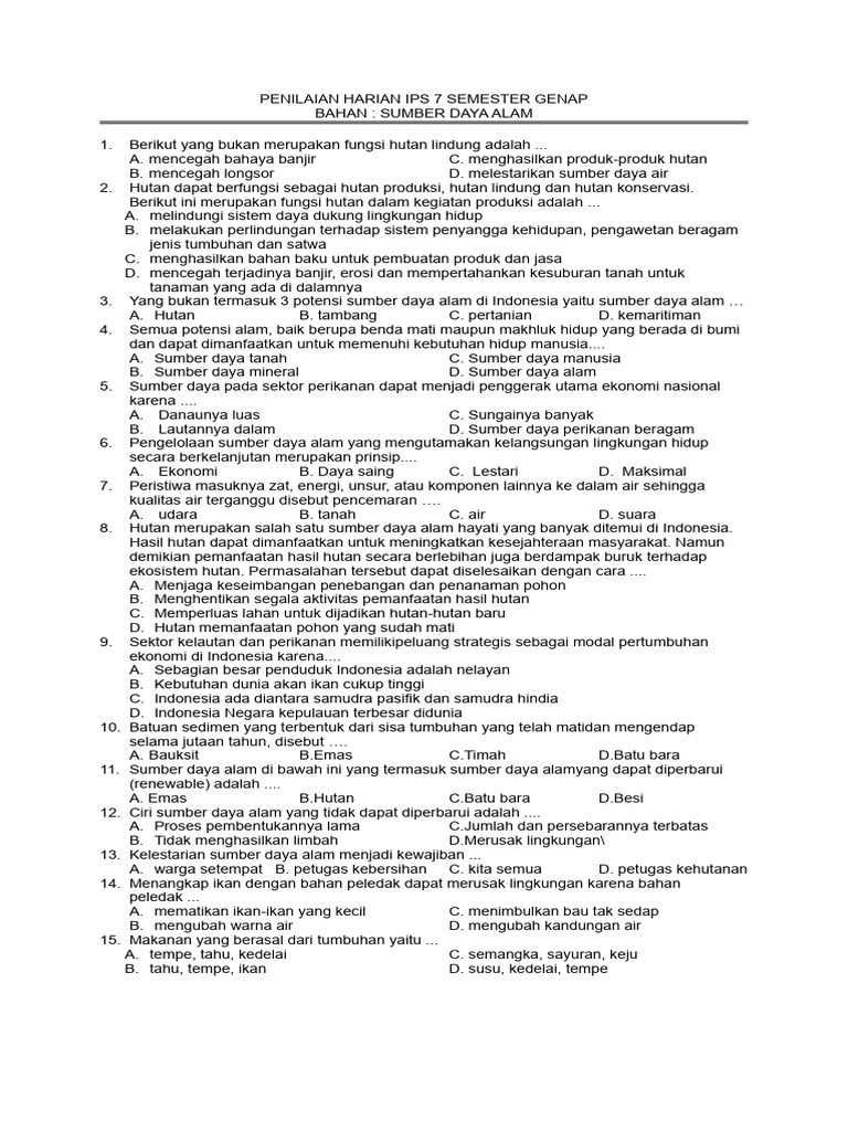 Penilaian Harian Ips 7 Semester Genap | PDF