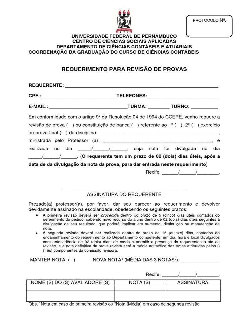 Requerimento de Revisão de Provas | PDF