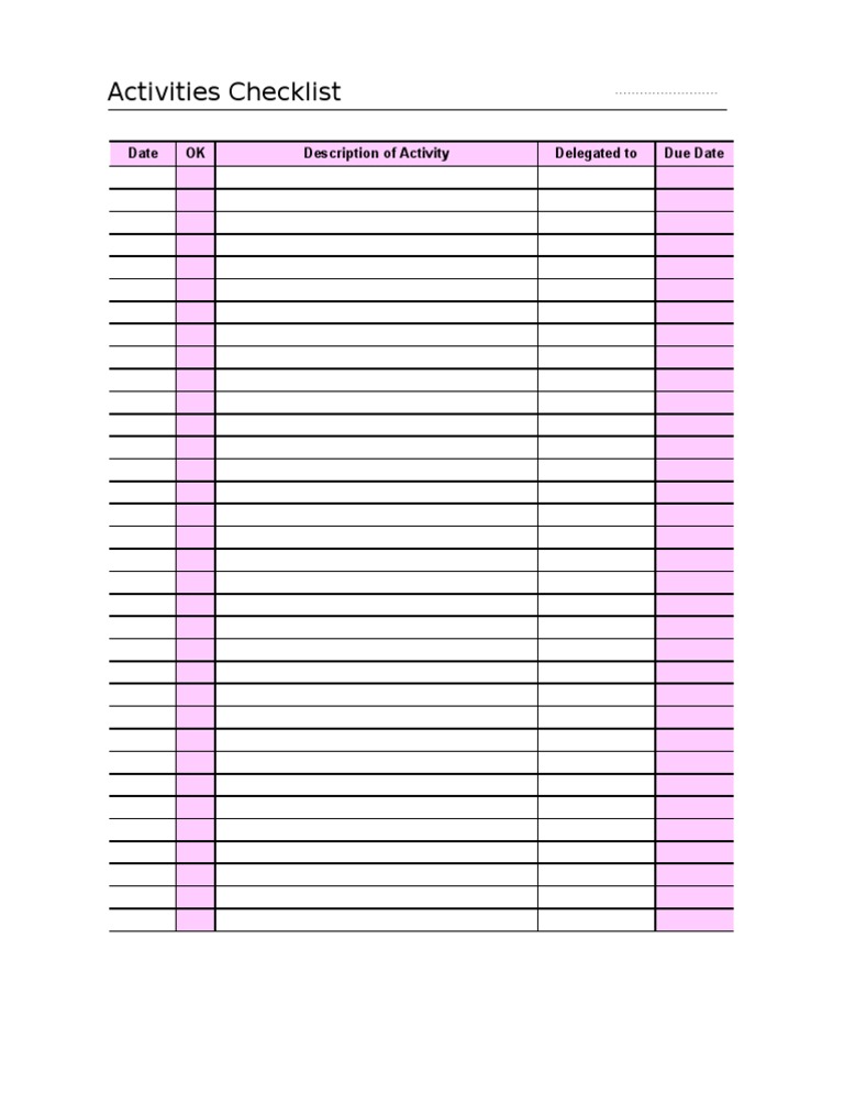 Activities Checklist Template | PDF | Finance & Money Management ...
