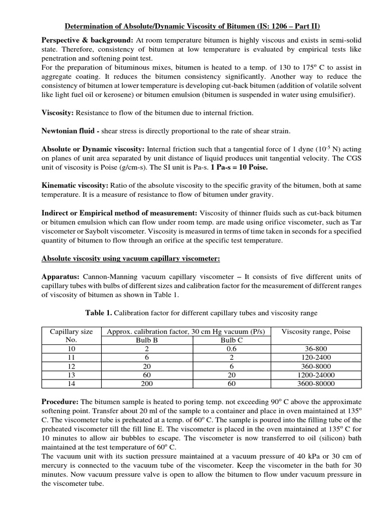 Absolute Viscosity Testing of Bitumen | PDF | Viscosity | Liquids