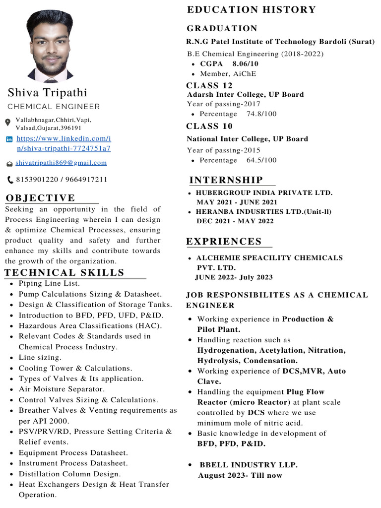 Shiva Tripathi-1 | PDF | Chemical Engineering | Secondary Sector Of The ...