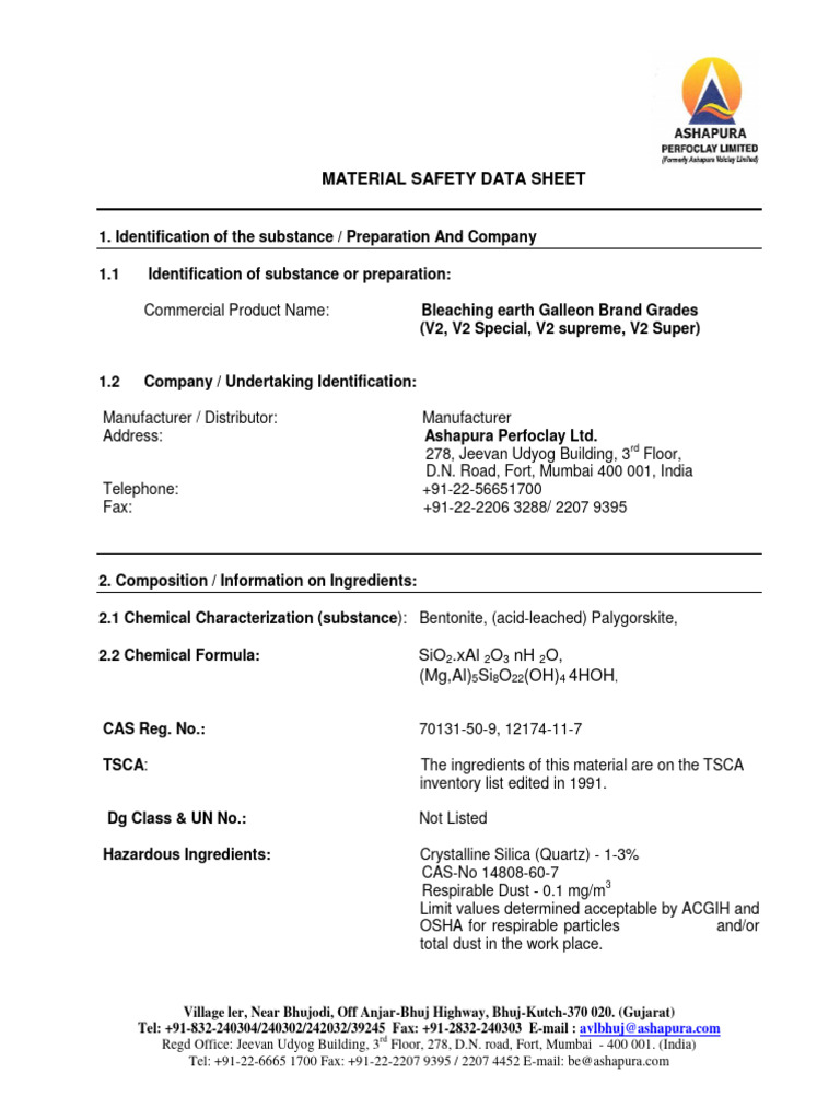 Bleaching Earth Safety Guide | PDF | Personal Protective Equipment ...