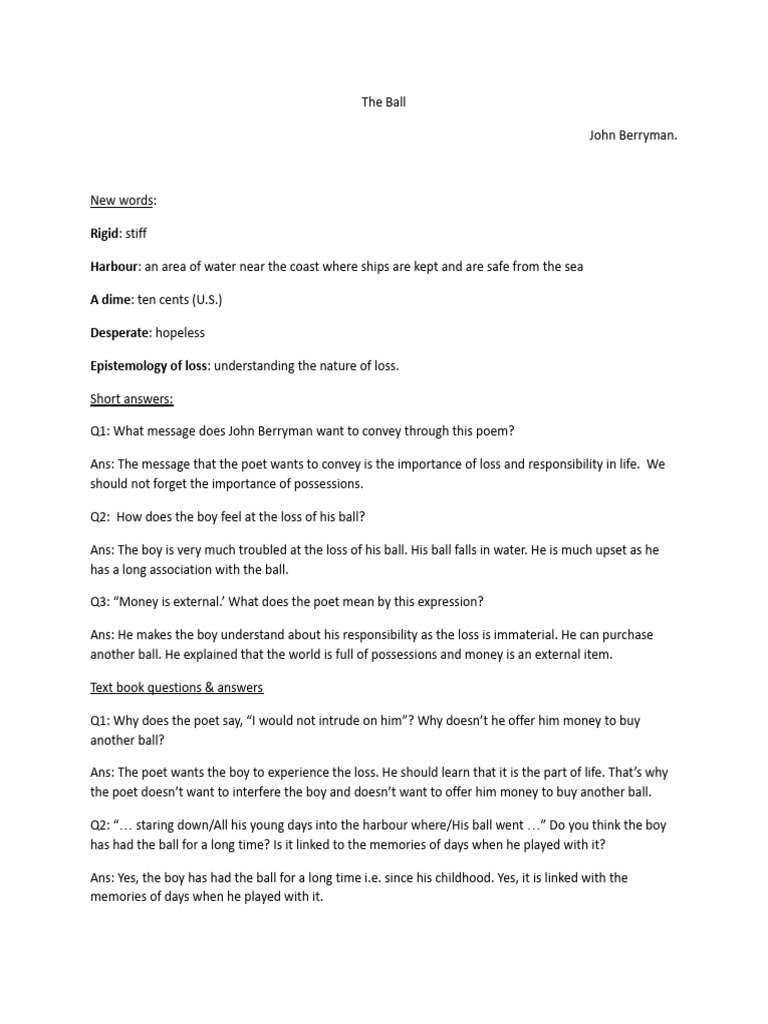 The Ball Poem - Question and Answer | PDF | Cognitive Science