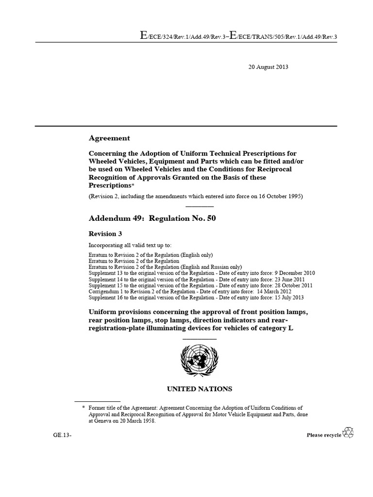 UNECE Regulation 50.03.00 | PDF | Headlamp | Electrical Engineering