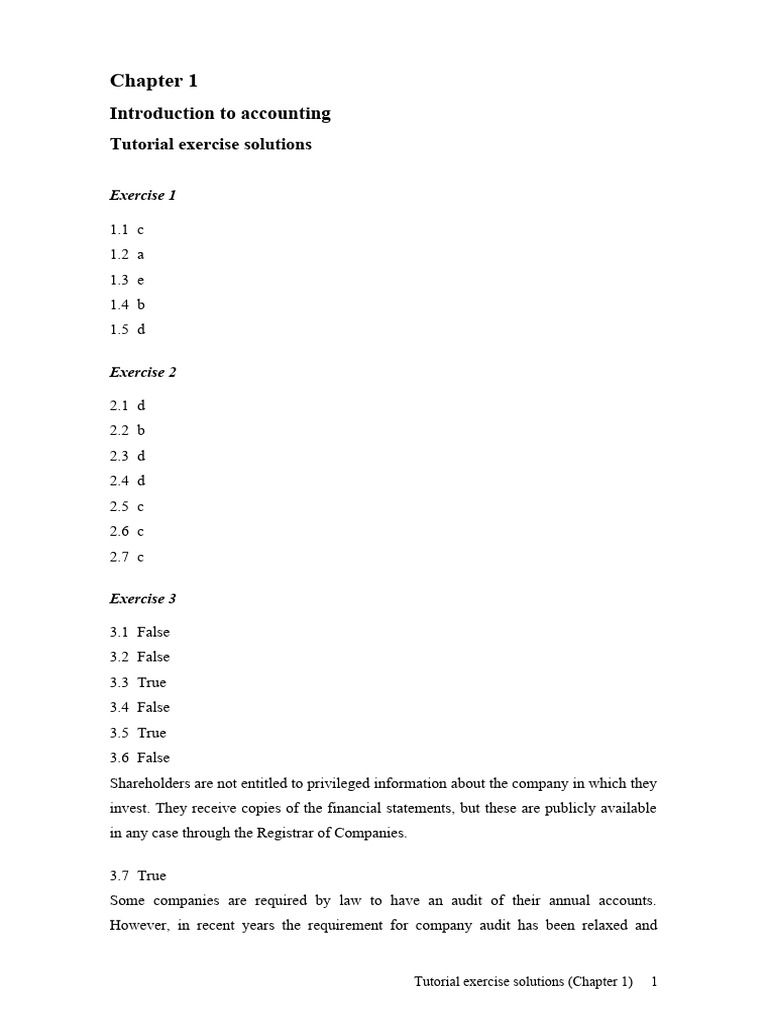 Chapter 1 Basic Accounting - Tutorial Exercise Solutions - Chapter 1 - Edited | PDF ...
