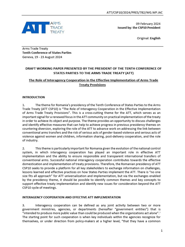 Draft Working Paper Presented by The President of The Tenth Conference ...