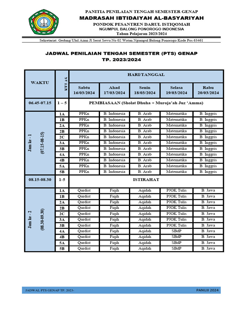 Jadwal Pts Genap TP 2023 2024-1 | PDF