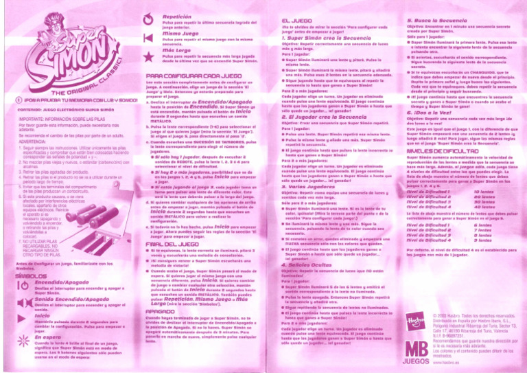 Super Simon Electronic Instrucciones | PDF