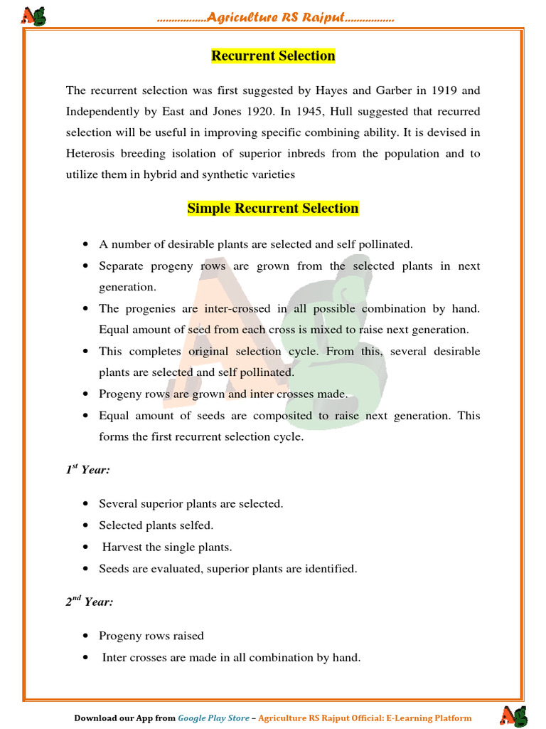 recurrent selection | PDF | Natural Selection | Plant Breeding