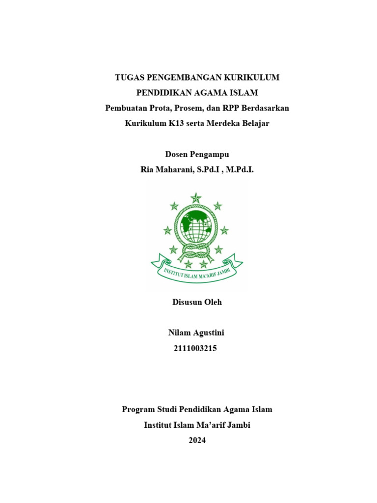 Prota, Prosem, RPP k13 Dan Merdeka Belajar (Nilam Ag.) | PDF