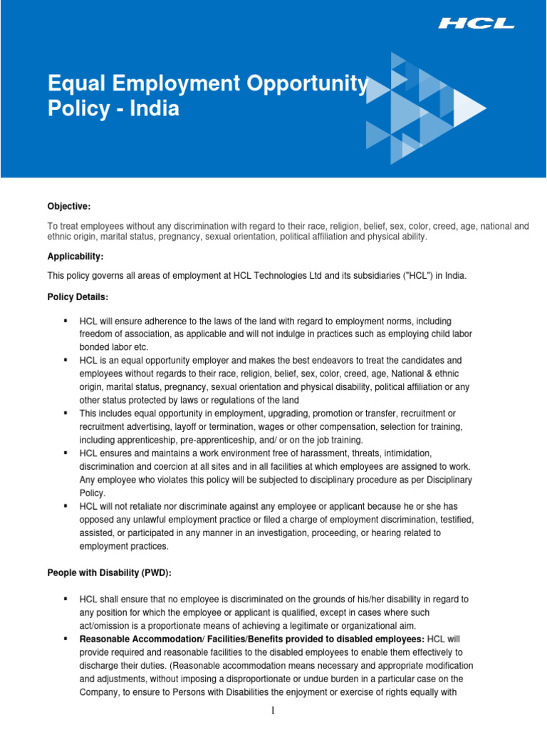 Equal Employment Opportunity Policy | PDF | Employment | Discrimination