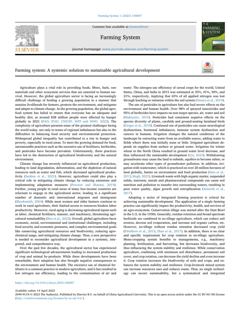 Farming System A Systemic Solution To Sustainable Agricultural ...