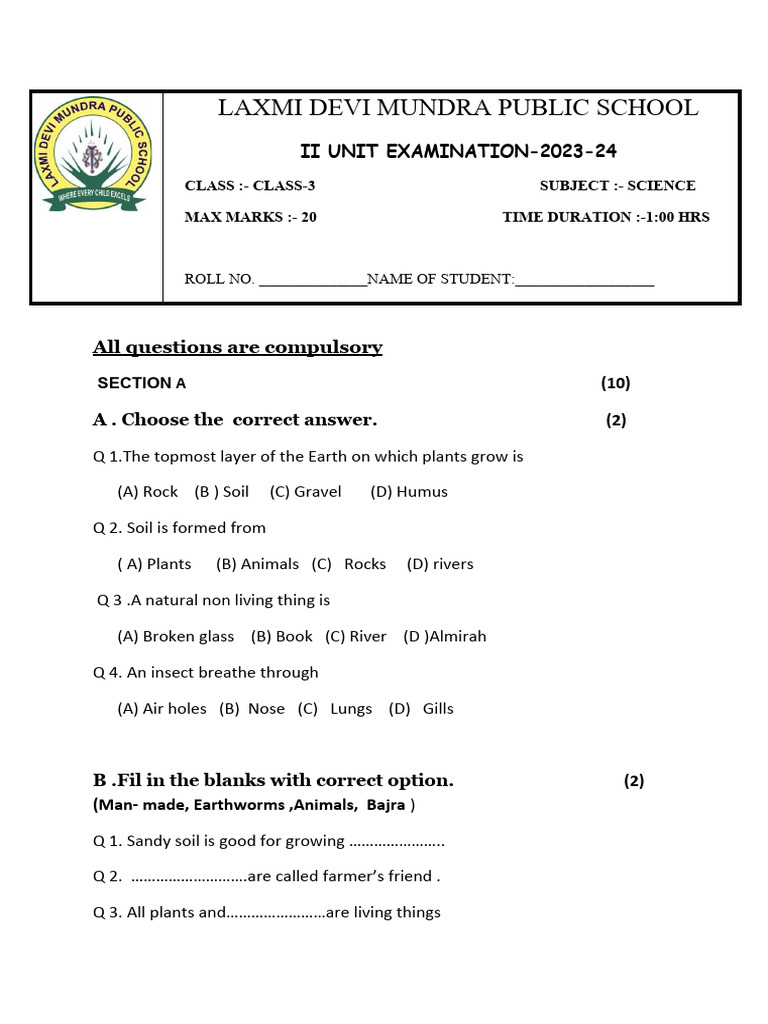Science Unit 2 Paper 2022 - 23 | PDF | Soil | Soil Science