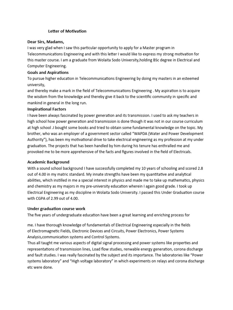 ,letter of Motivation Edi | PDF | Electronics | Electrical Engineering