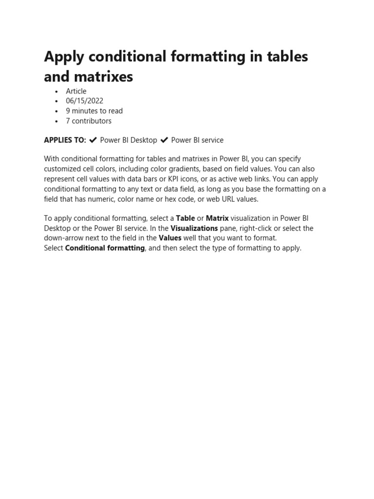 Apply Conditional Formatting in Tables and Matrixes | PDF | Graphic Design