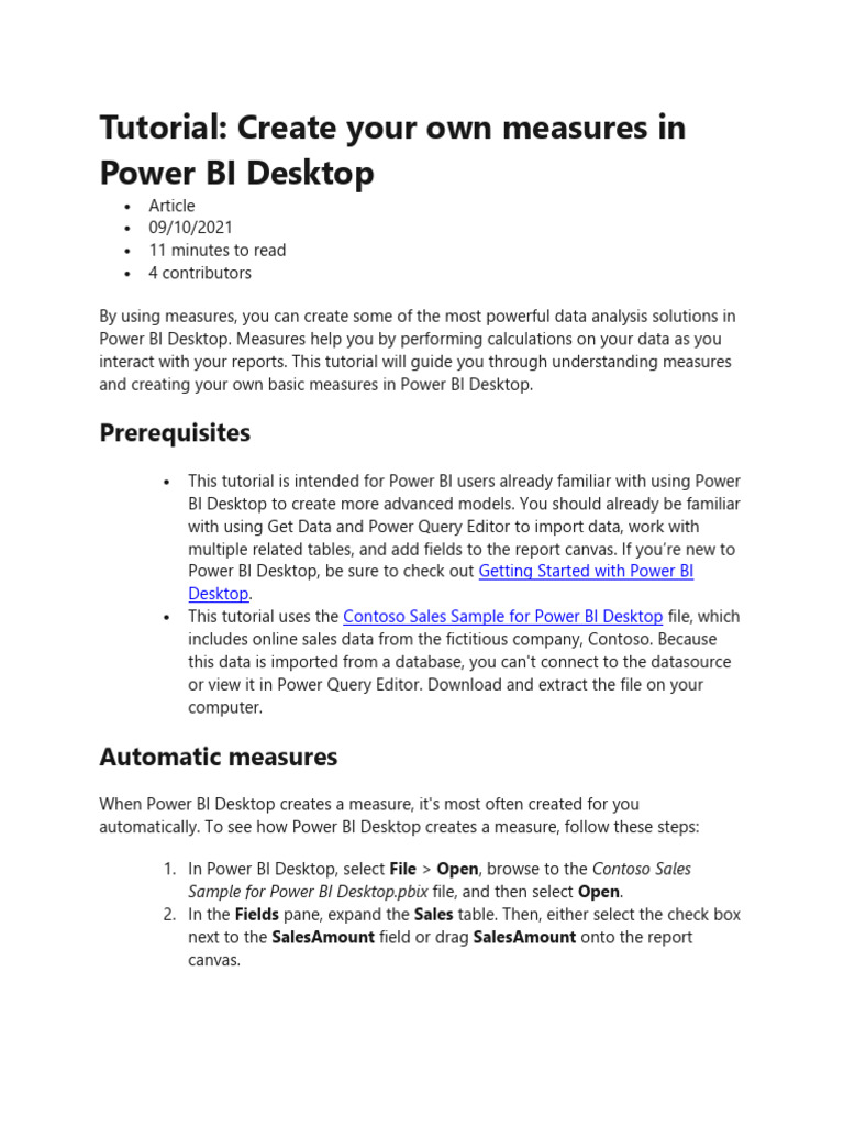 Create Your Own Measures in Power BI Desktop | PDF | Software | Computer Programming