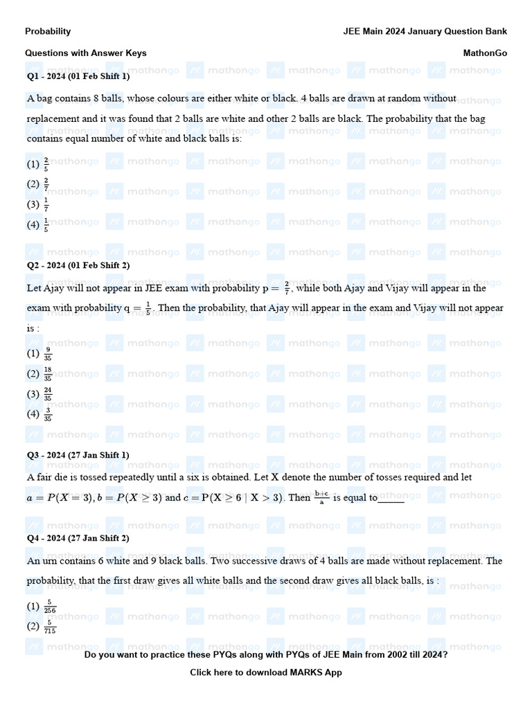Probability - JEE Main 2024 January Question Bank - MathonGo | PDF | Applied Mathematics ...