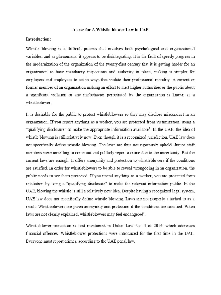 A Case For Whistle Blower in The Law in UAE-2 Final | PDF | Justice ...