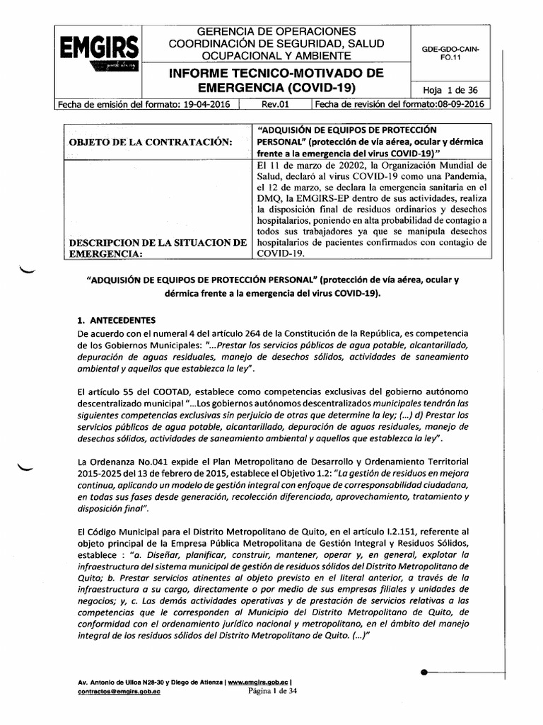 Informe Tecnico Motivado Epp | PDF