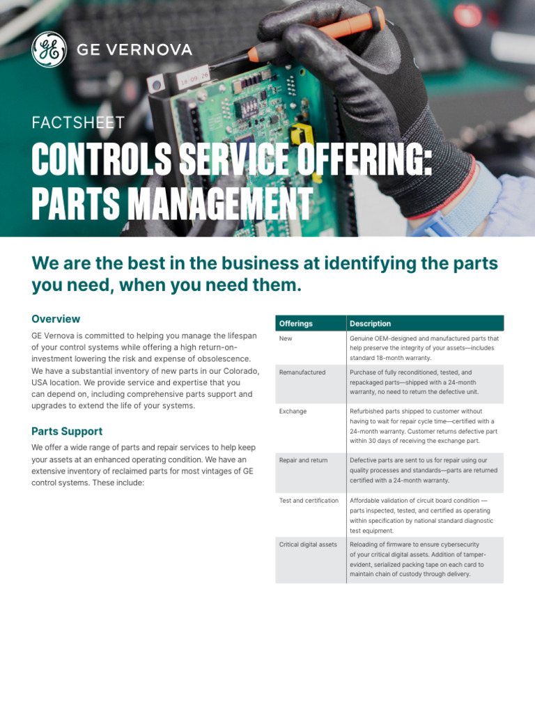 GEA35344 GE Vernova Controls Parts Management Factsheet R4 | PDF ...