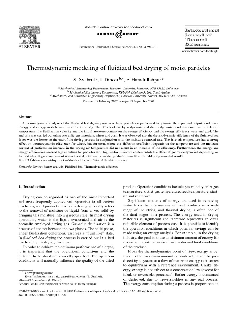 Fluidized Bed Drying Analysis | PDF | Exergy | Temperature