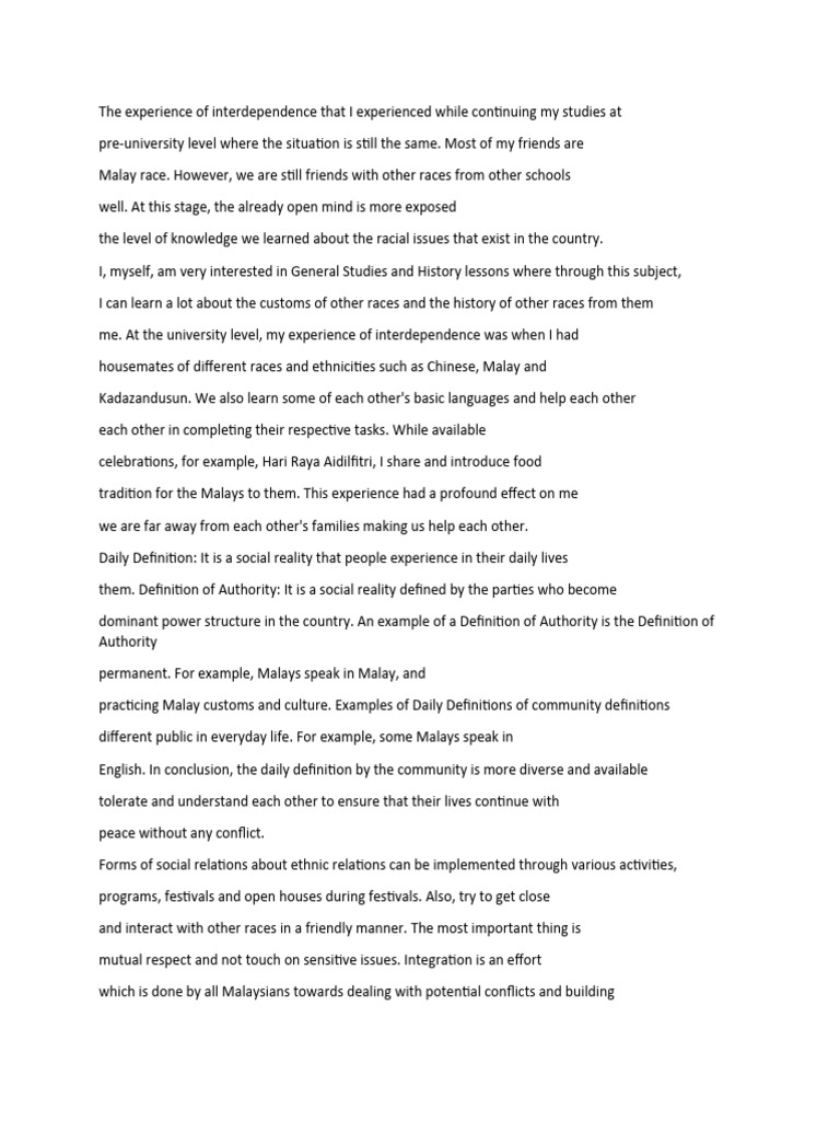 The Experience of Interdependence That I Experienced While Continuing My Studies at | PDF ...