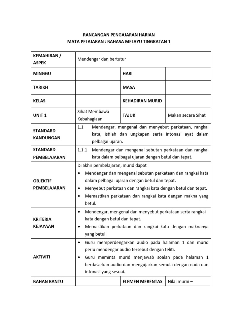 Contoh RPH BM t1 Unit 1 (1) Scan Buku Modul | PDF