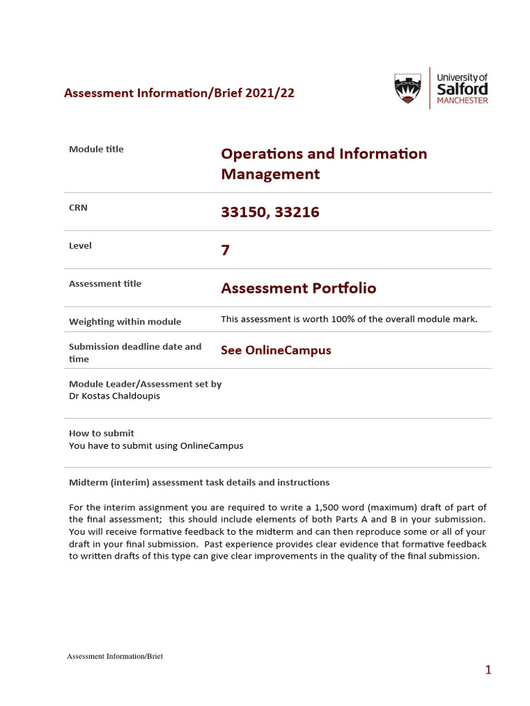 Operations and Information Management Assessment Brief T2 Interim | PDF ...