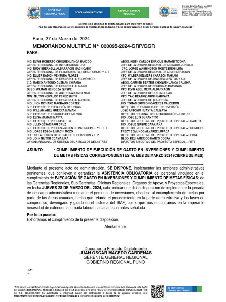 Memorando Multiple-000095-2024-Ggr | PDF | Liderazgo | Business