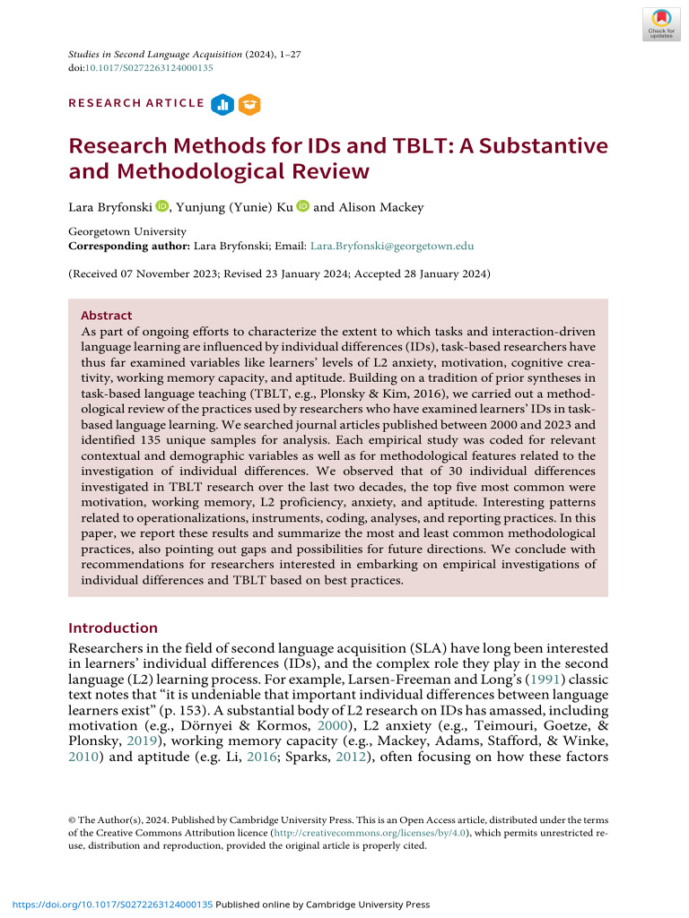 TBLT Research Methods Review | PDF | Second Language Acquisition | Methodology