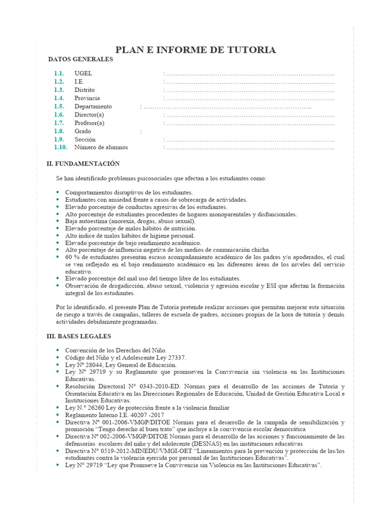Informe y Plan de Tutoría 2023 | PDF | Maestros | Aprendizaje