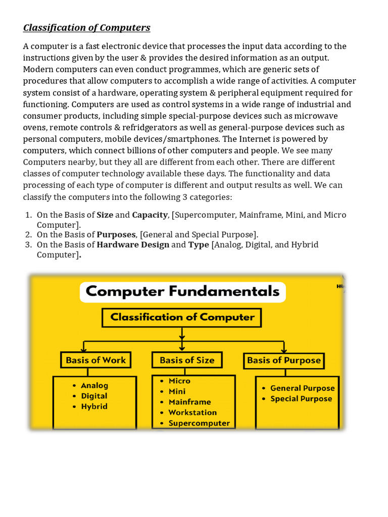 Classification of Computers | PDF | Microcomputers | Mainframe Computer