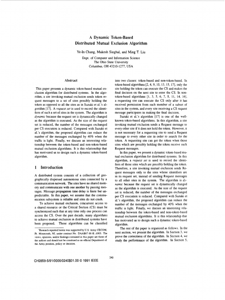 A Dynamic Tokenbased Distributed Mutual Exclusion Algorithm Pdf Distributed Computing 5161