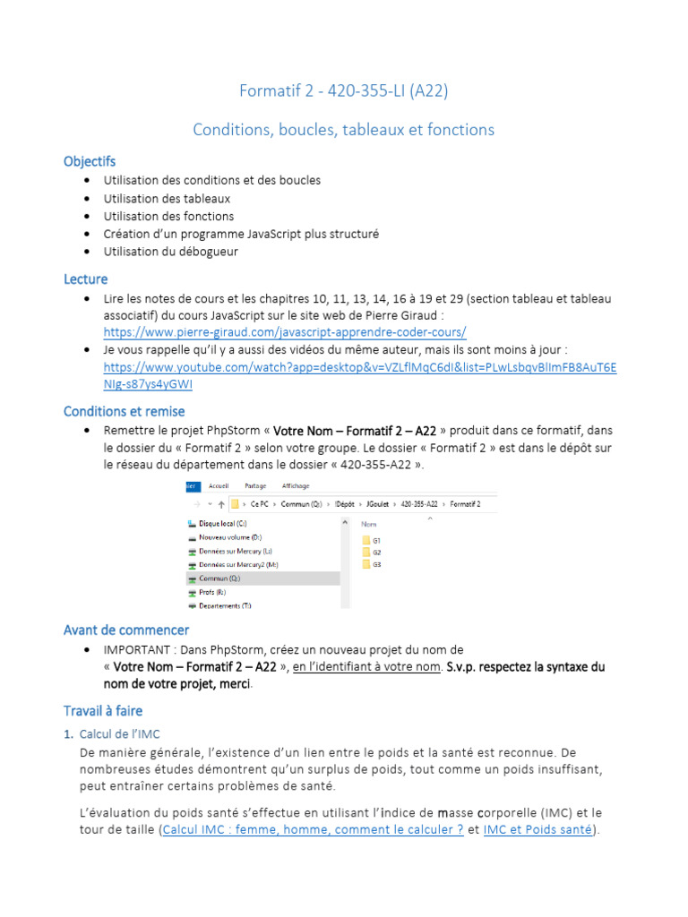Calcul IMC et Moyennes en JavaScript | PDF | Indice de masse corporelle ...