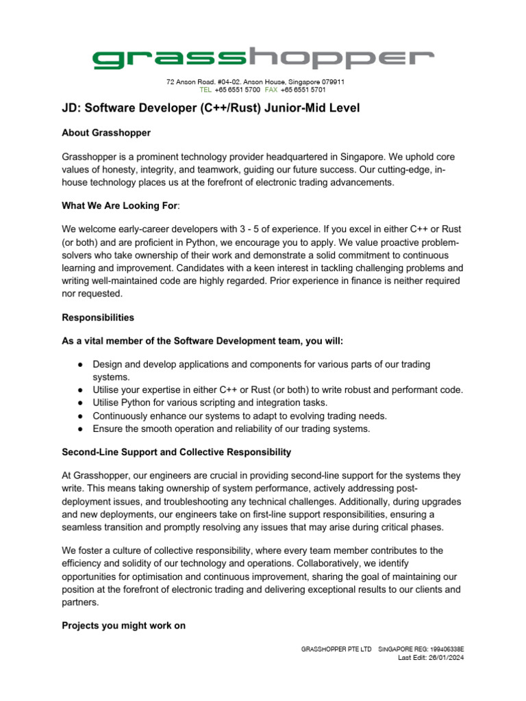 JD - Software Developer (C++ - Rust) | PDF | Information Technology | Computing
