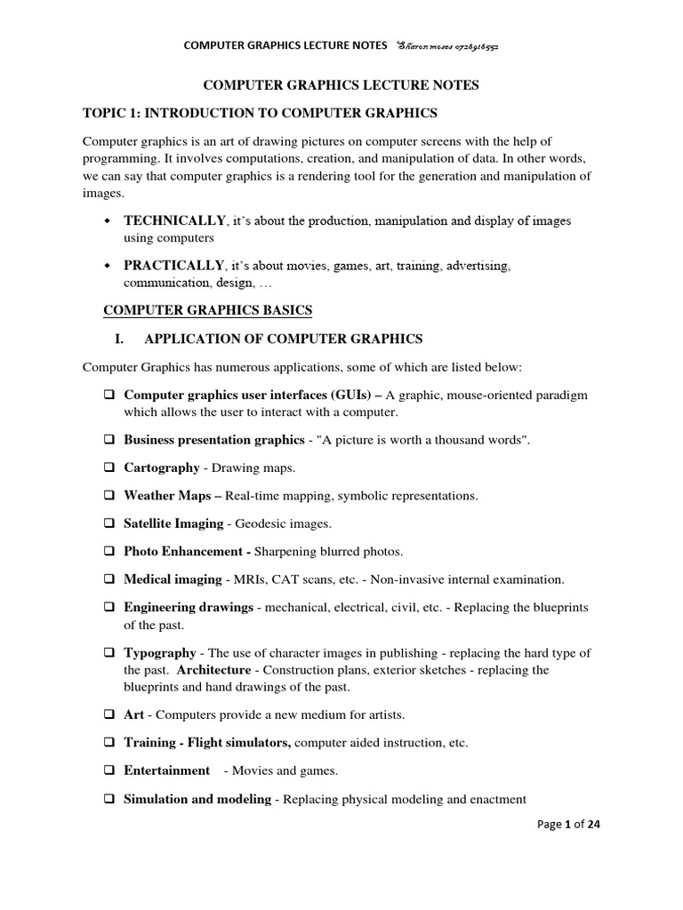 Computer Graphics Lecture Notes Pdf Vacuum Tube Graphics