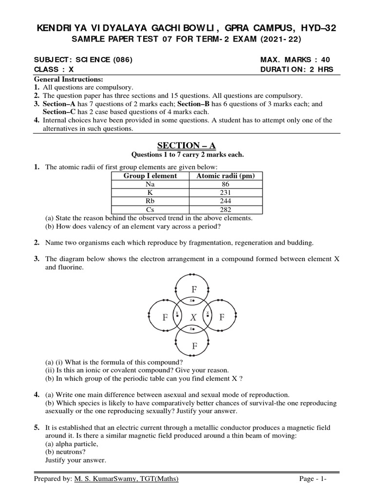 Science Class X Term 2 Sample Paper Test 07 2021 22 | PDF | Chemical ...