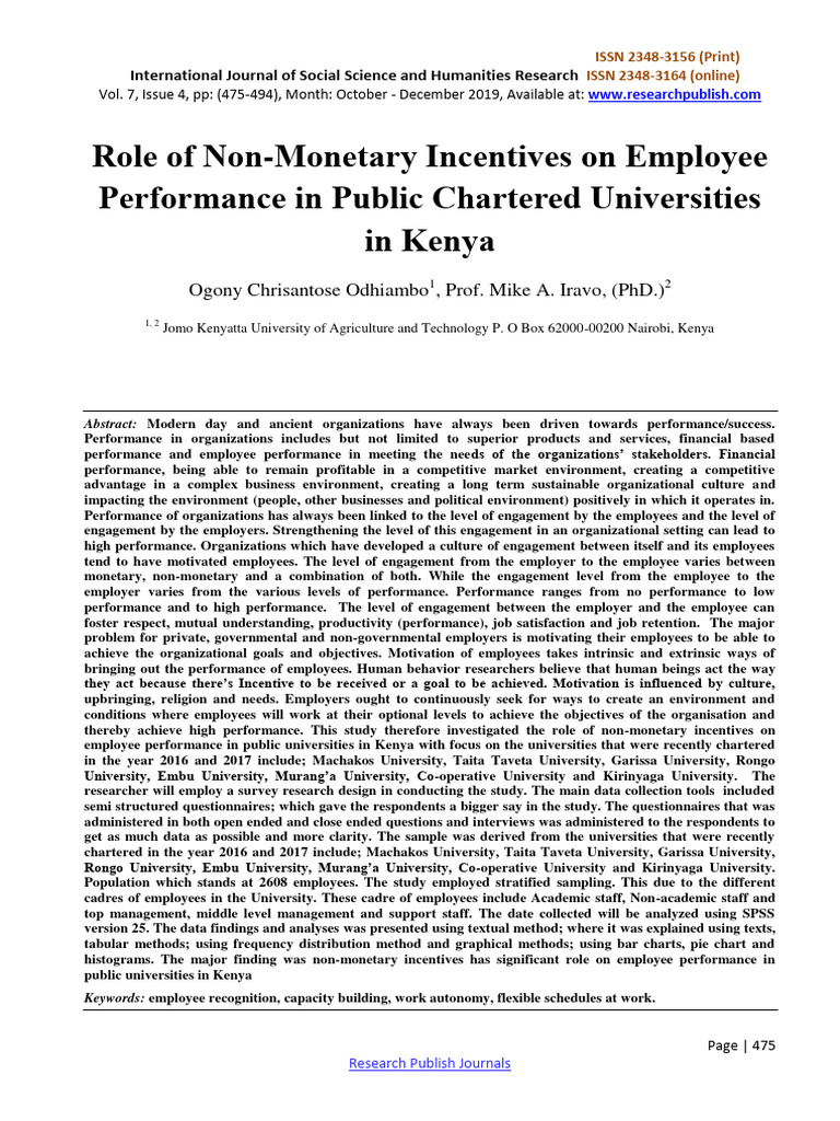 Non-Monetary Incentives in Kenyan Universities | PDF | Incentive ...