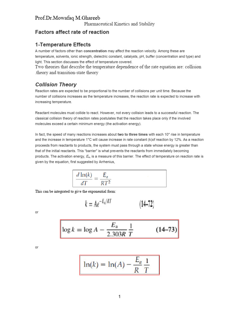 Pharmaceutical Kinetics and Stability-Lec-5 | PDF | Reaction Rate | Activation Energy