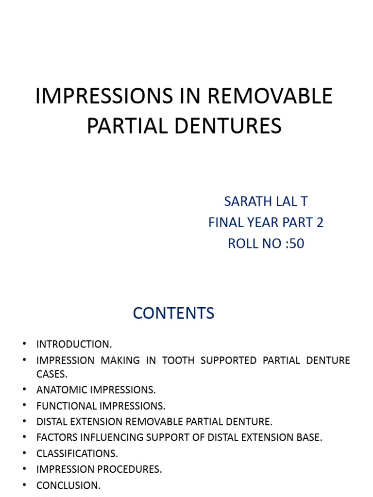 Impressions in RPD Sarath 2 | PDF | Dentures | Tooth