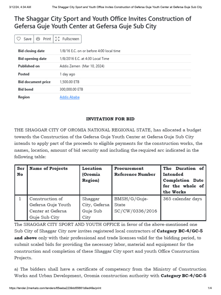 The Shaggar City Sport and Youth Office Invites Construction of Gefersa ...