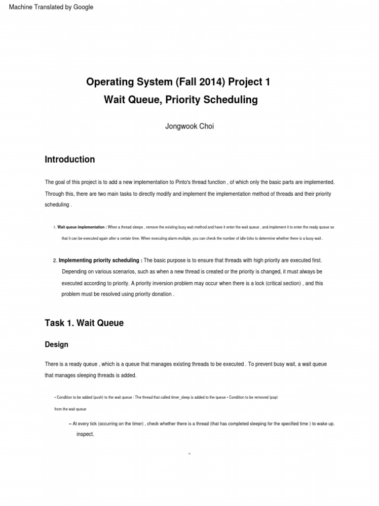 Pintos-Project1 Transslated | PDF | Thread (Computing) | Scheduling (Computing)