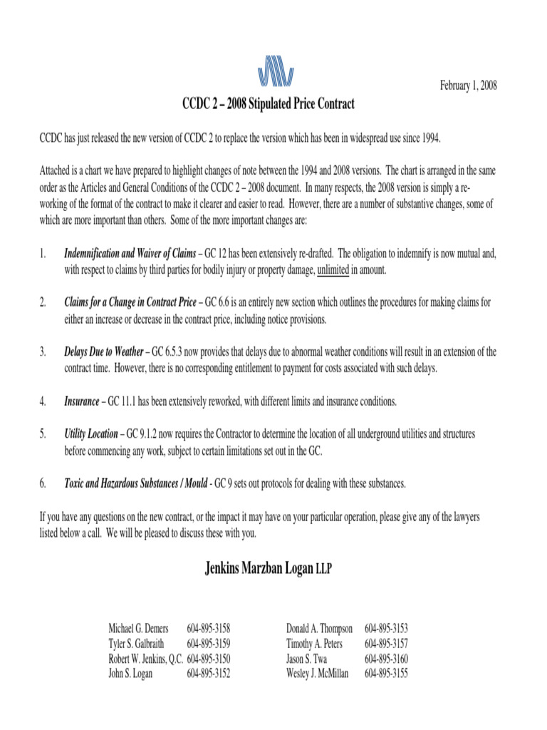 CCDC2 2008 JML Chart | PDF | Indemnity | Arbitration