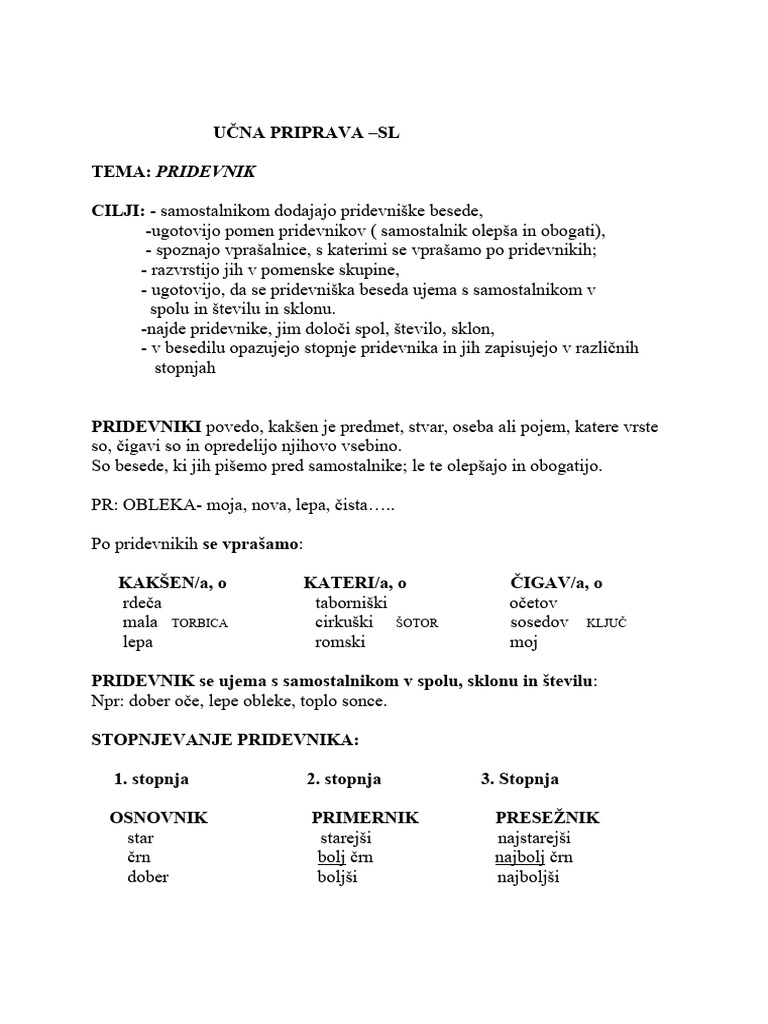 Pridevnik - Priprava | PDF